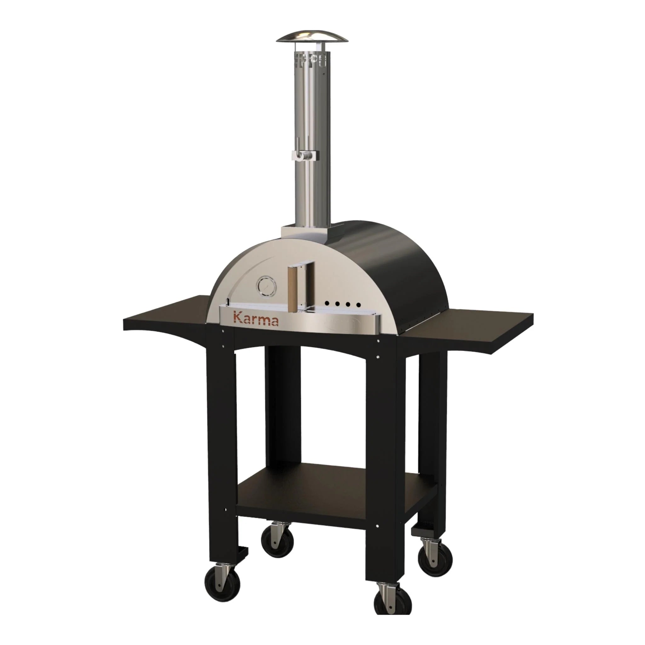 WPPO Karma 25" Black Colored Wood-Fired Oven With Black Cart & Side Sh ...