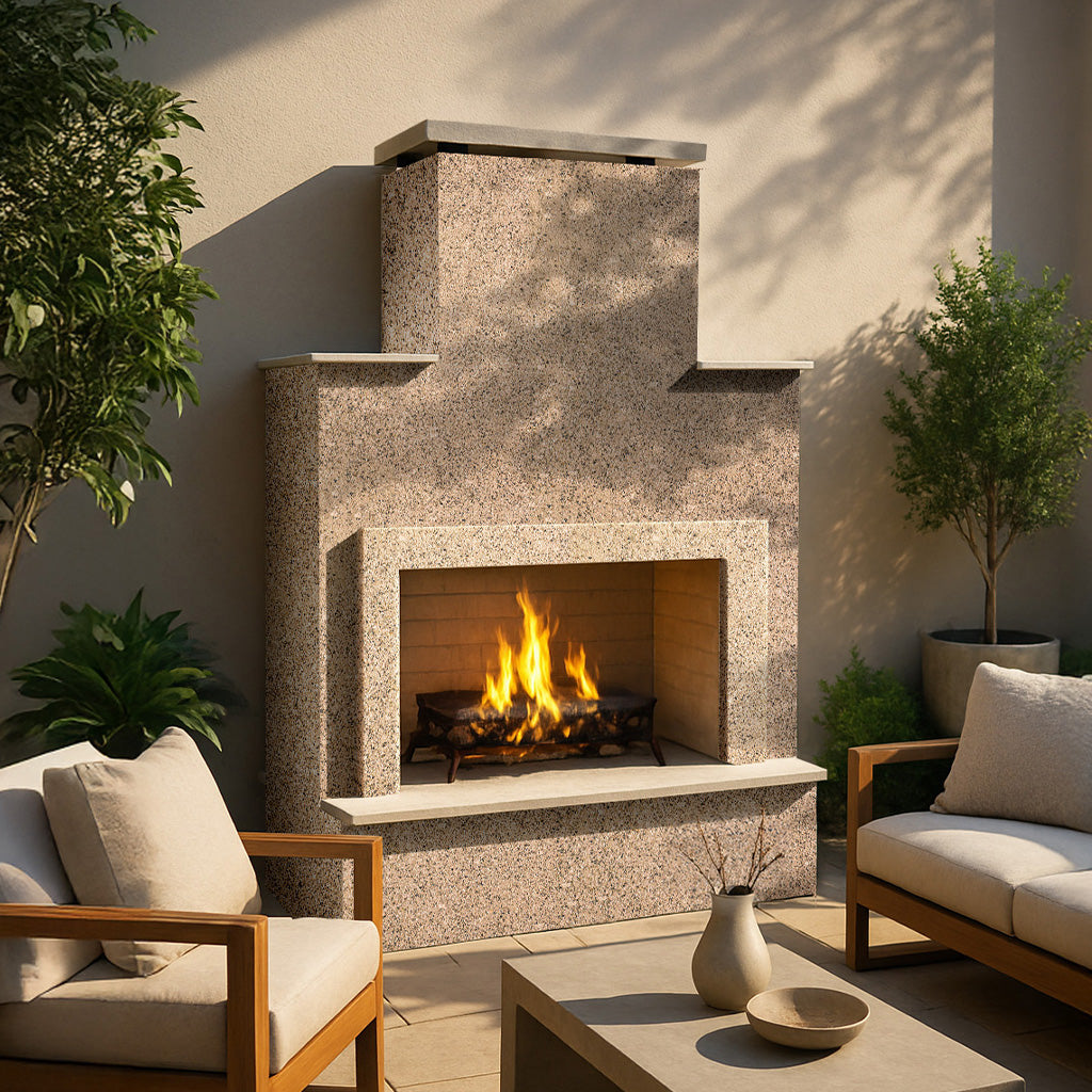 Cal Flame Cancun – Contemporary Outdoor Gas Fireplace W/ Bottom Mantel ...